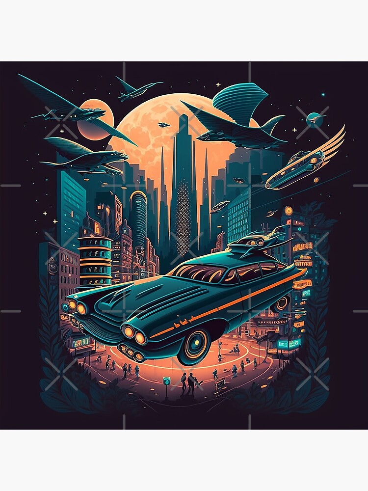 Retro-futuristic Flying Car Premium Matte Vertical Poster Designed ...