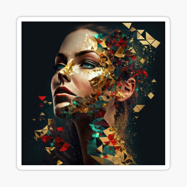 "Portrait Women Luxury Triangle Bubble Colorful Explosion Face" Sticker ...