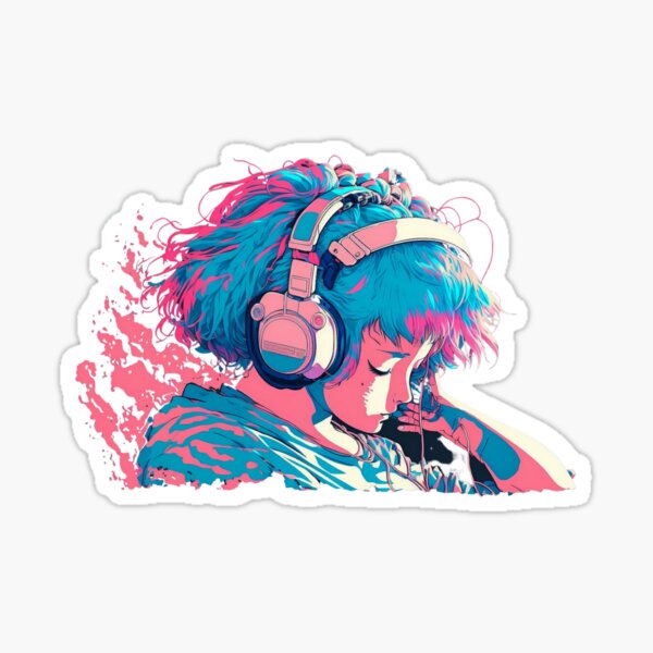 "Lofi Girl with Headphones " Sticker by Hestilyass | Redbubble