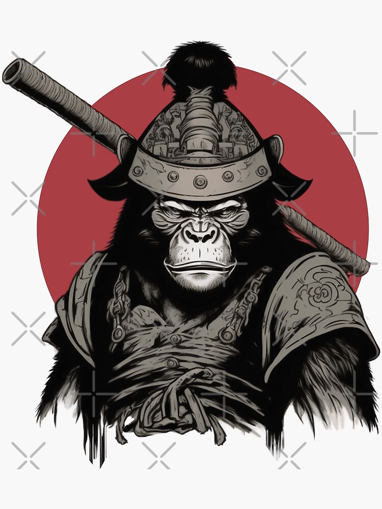 "The monkey samurai portrait" Sticker for Sale by PopSoda2 | Redbubble