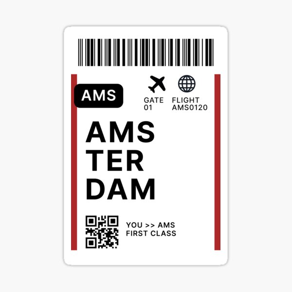 "Amsterdam Flight Ticket Boarding Pass Travel " Sticker for Sale by ...