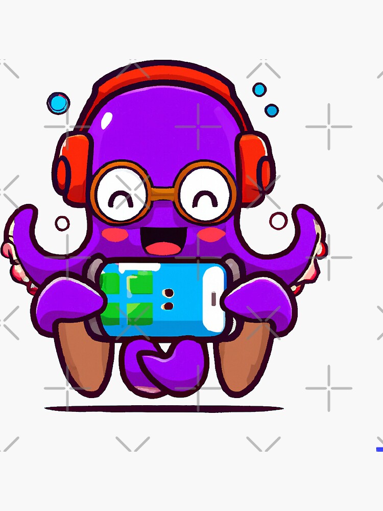 "Purple Mobile Gamer Octopus" Sticker for Sale by LetsPlayArt | Redbubble