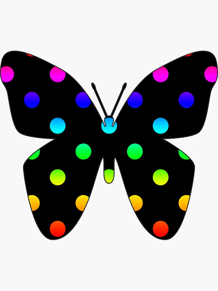 "Groovy Rainbow Polka Dots on a Black Butterfly" Sticker for Sale by ...
