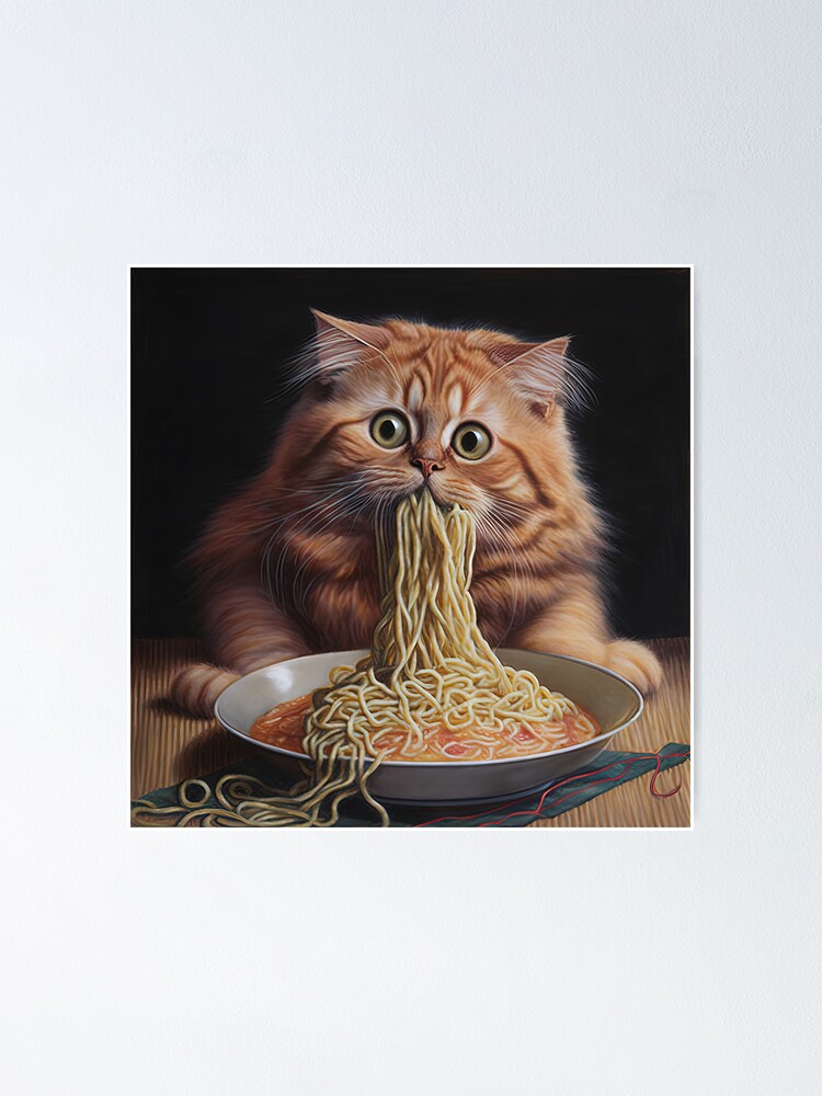 "Cat Eating Spaghetti" Poster for Sale by FreeSpirit-Shop | Redbubble