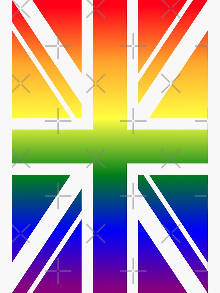 "Colorful Union Jack British flag in LGBTQ rainbow colors" Sticker for ...