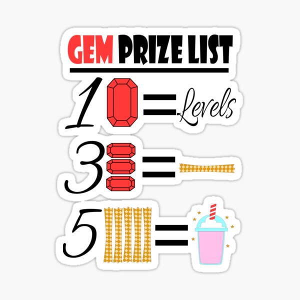 "Gem Prize List" Sticker for Sale by trainedspade | Redbubble