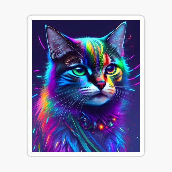 "Neon Cat - Modern Digital Art" Sticker for Sale by Ai-michiart | Redbubble