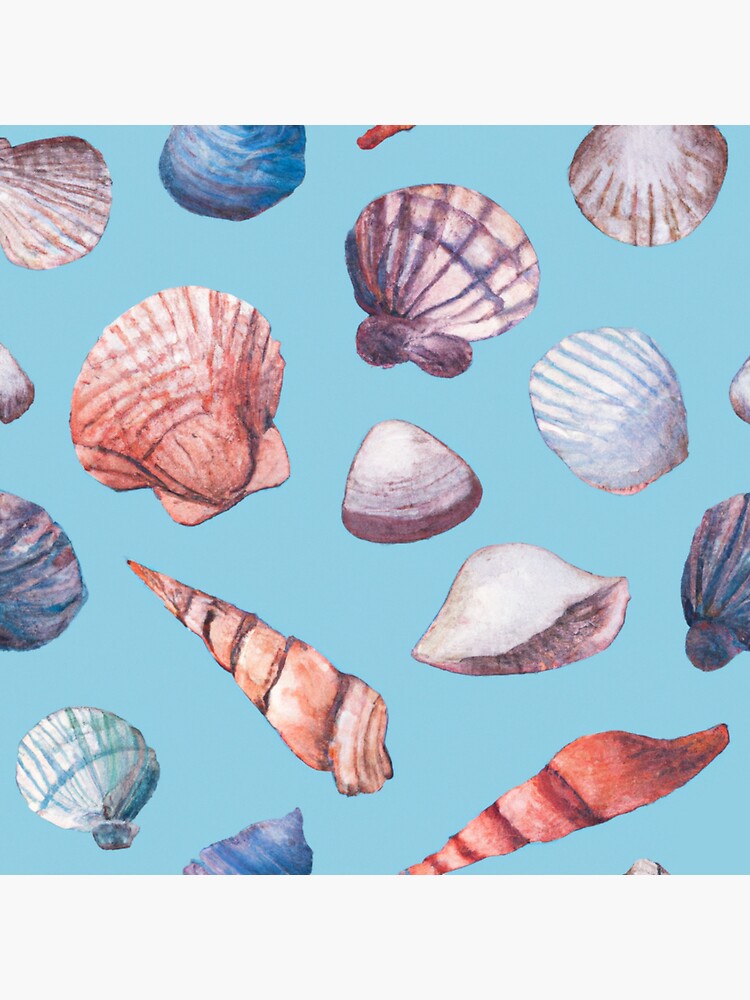"Watercolor Seashell Pattern On Baby Blue" Sticker for Sale by Yemena ...