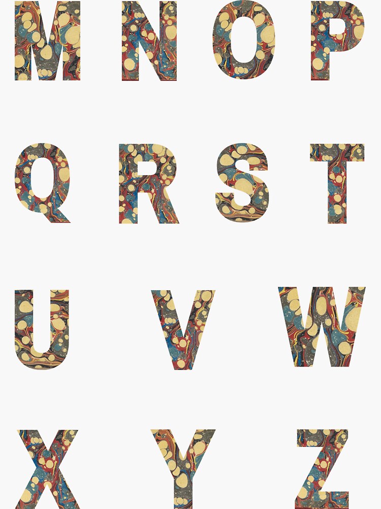"Marbled Alphabet M to Z" Sticker for Sale by AnimaliaStar | Redbubble