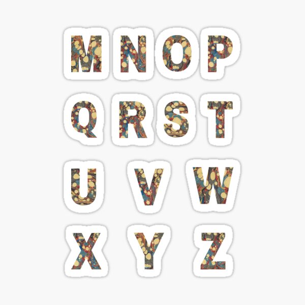 "Marbled Alphabet M to Z" Sticker for Sale by AnimaliaStar | Redbubble