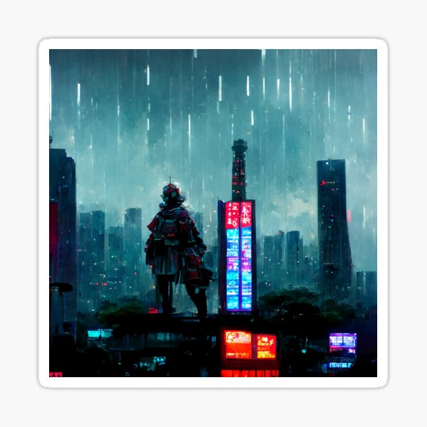 "Cybernaut - Cyberpunk Cityscape Skyline" Sticker for Sale by ArkMinted ...