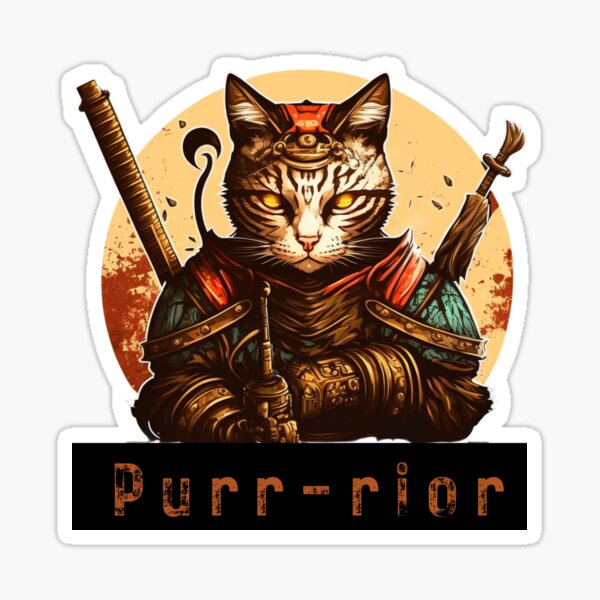 "PURR-RIOR samurai cat ninja" Sticker for Sale by DivineMythos | Redbubble