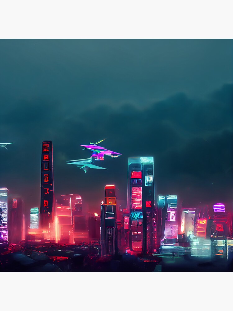 "Lo-fi Flight Zone - Cyberpunk Cityscape Skyline" Sticker for Sale by ...