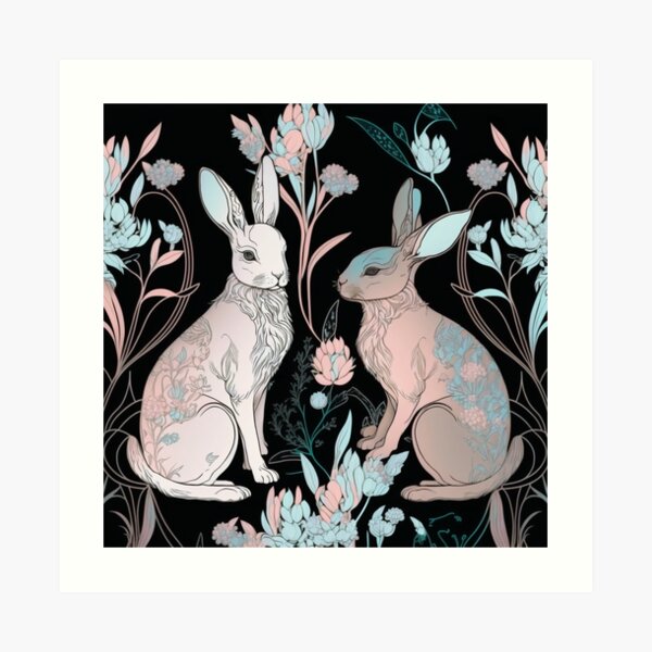 "Rabbit Art Pattern Woodcarving Style | Cute Pastel Rabbits | Year of ...