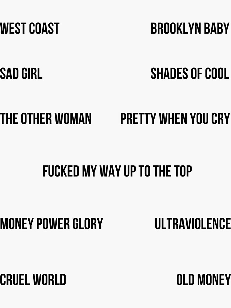 "Ultraviolence Tracklist - Lana Del Ray" Sticker for Sale by LDR4life ...