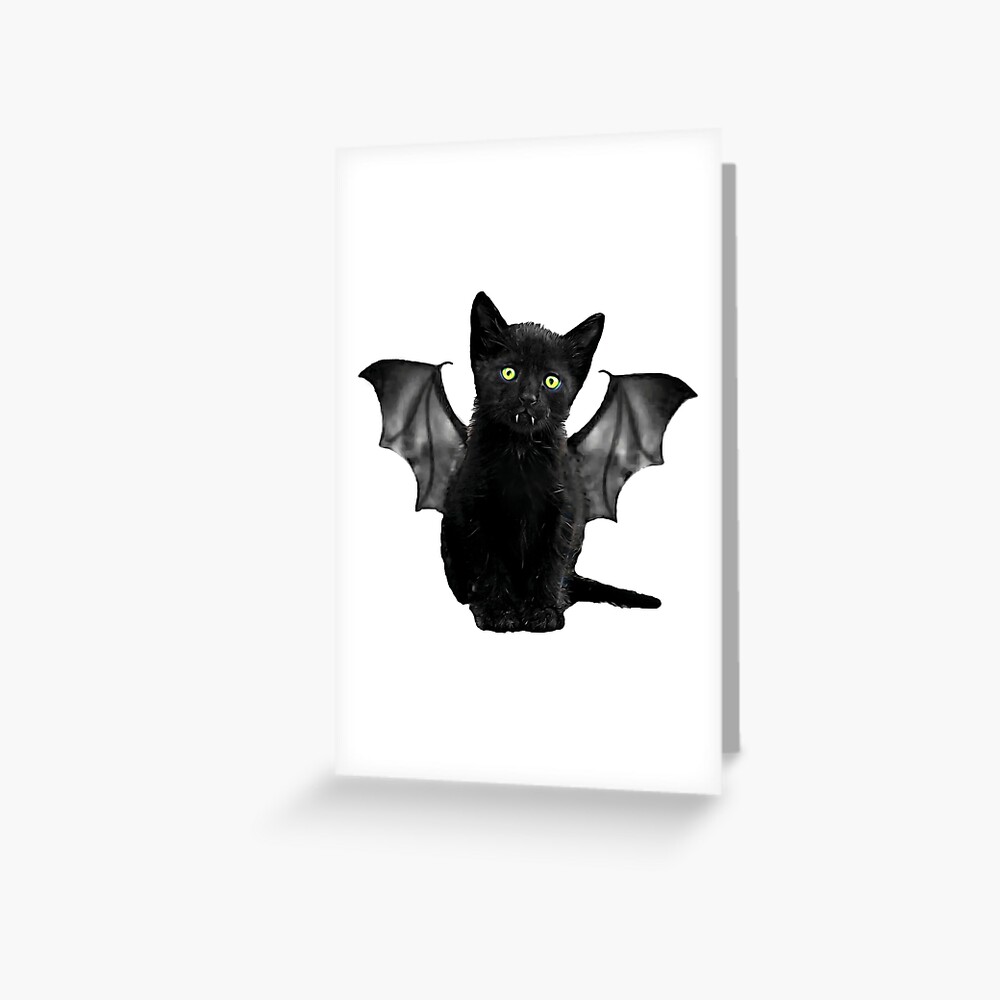 "Batcat Black Cat Kitten Bat Funny T-Shirt" Greeting Card for Sale by ...
