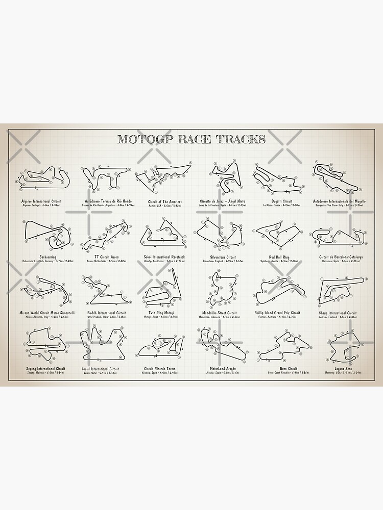 MotoGP Race Tracks (Blueprint - Light Ivory) Premium Matte Vertical ...