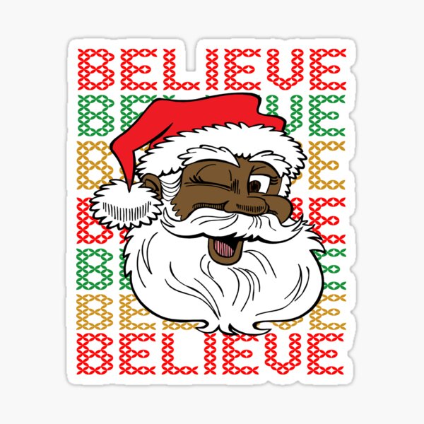 "Black Santa Claus Winking Believe Santa Black Owned Business" Sticker ...