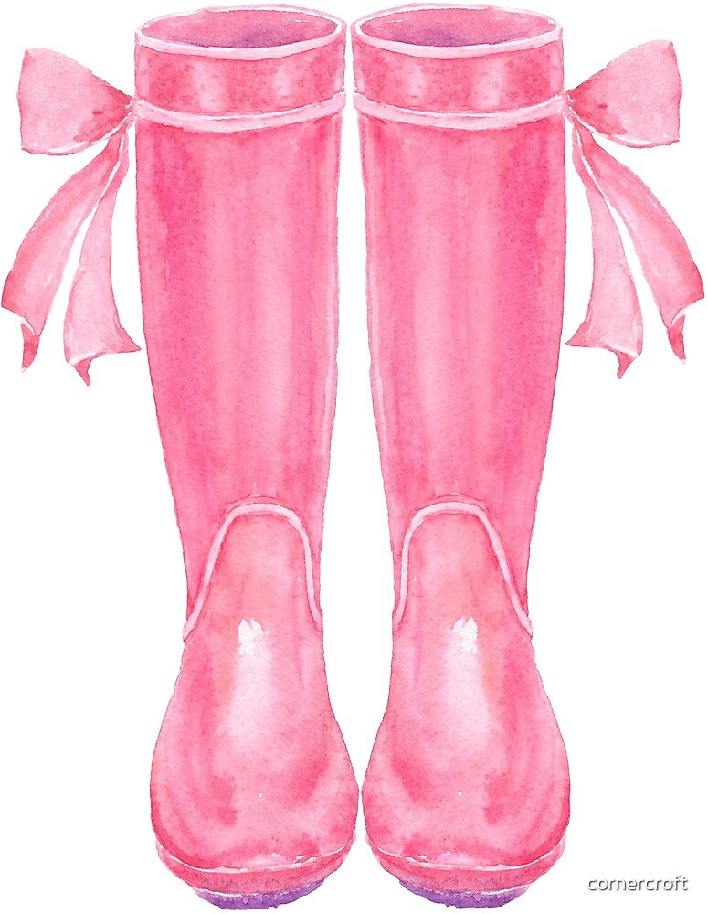 "Watercolor Pink Wellington Boots, Pink Boots" by cornercroft | Redbubble