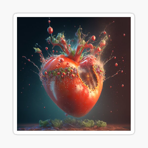"Tomato volcano erupting heart" Sticker for Sale by AiArtPerceived ...