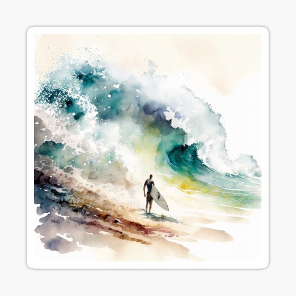 "Watercolor Surfing Big Wave" Sticker for Sale by artecomia | Redbubble