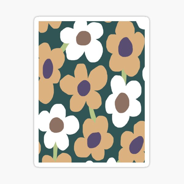 "Iconic Retro Abstract Scandinavian White and Brown Flowers " Sticker ...