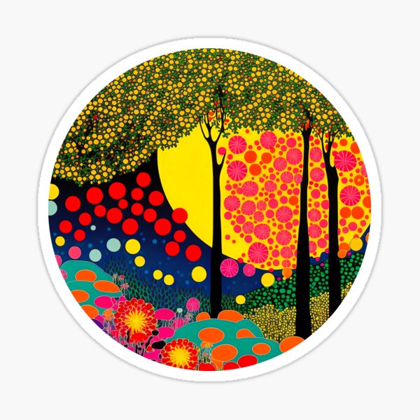 "Japanese Kusama Magical Forest, Hippy, Nature, Trees, Dots" Sticker ...