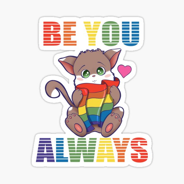 "Pride Rainbow LGBTQ Be You Cat" Sticker for Sale by resdesign | Redbubble
