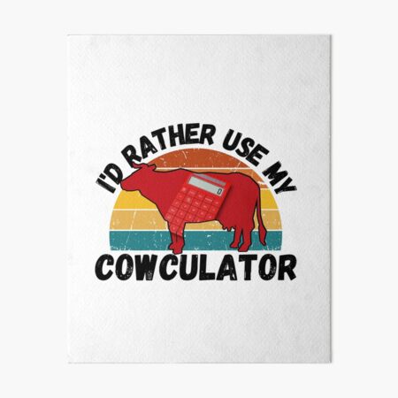 "Black version of Red Math Cow with Vintage sunset "Cow-Culator" jokes ...