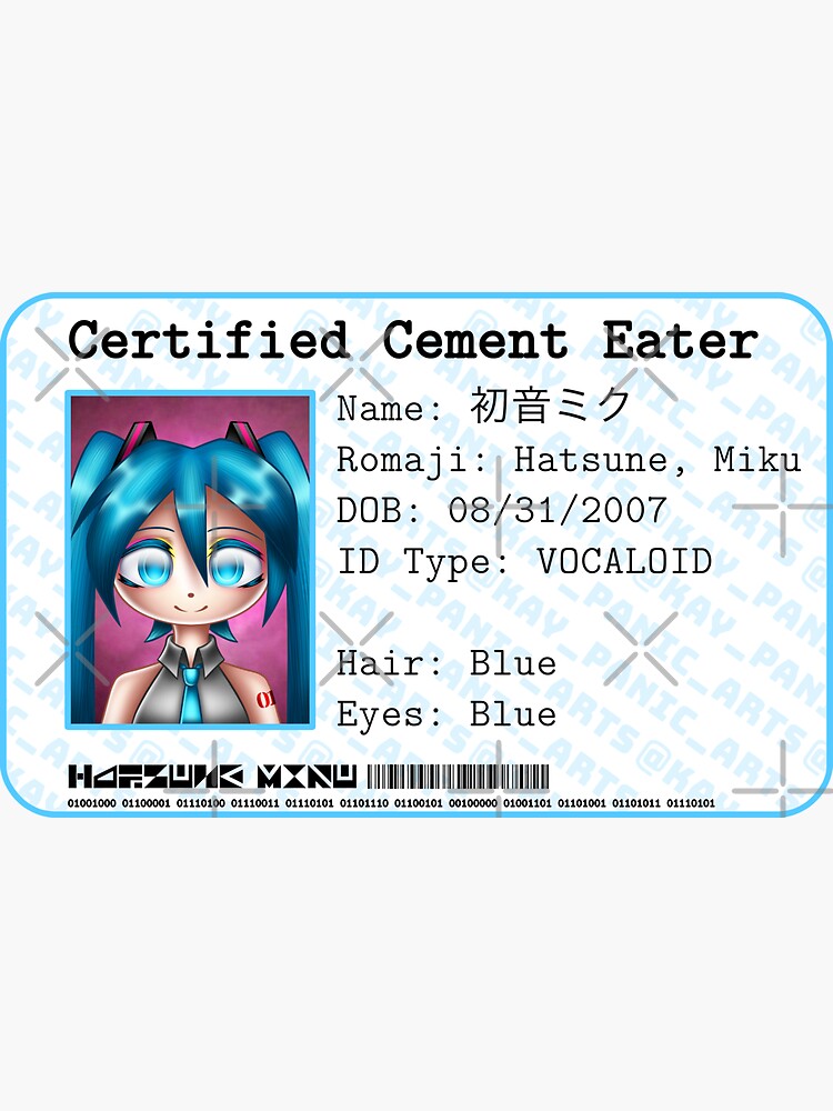 "Vocaloid - Hatsune Miku (Certified Cement Eater)" Sticker for Sale by kaypanicarts | Redbubble