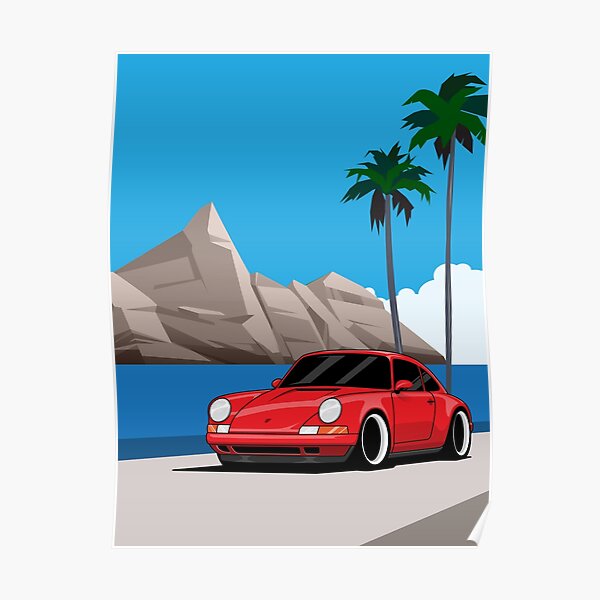 "Porsche Red 964 Illustration Beach Road Poster" Poster for Sale by ...
