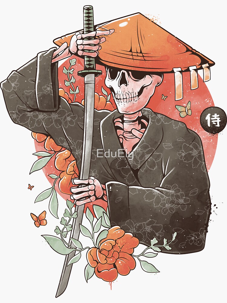 "Samurai Skull - Floral Sword Death Gift" Sticker for Sale by EduEly ...