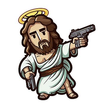 "Jesus with guns cartoon" Poster for Sale by ExplodedToons | Redbubble