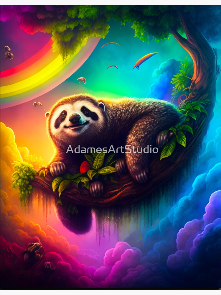 "Sloth Art in Rainbow Neon Colors" Sticker for Sale by AdamesArtStudio ...