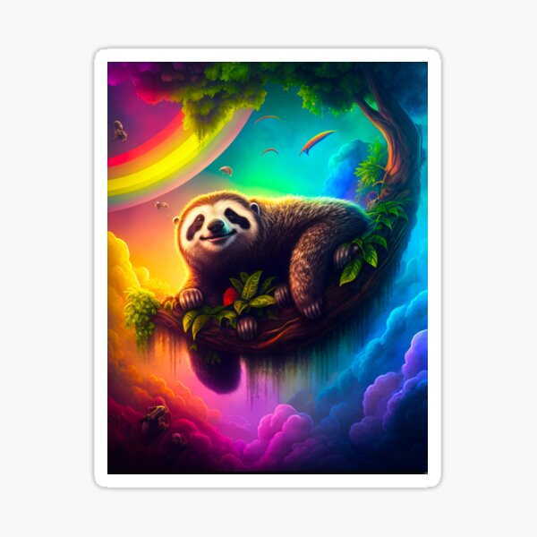 "Sloth Art in Rainbow Neon Colors" Sticker for Sale by AdamesArtStudio ...