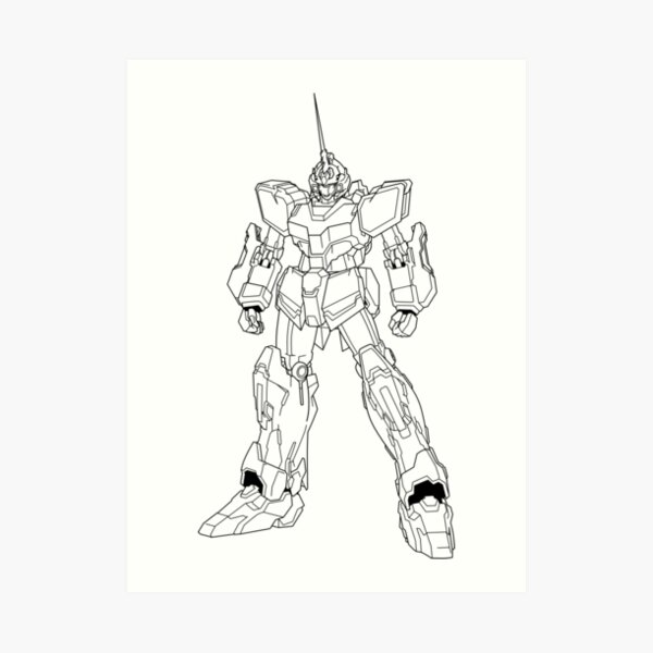 "Unicorn Gundam Outline Black" Art Print by MossLoves | Redbubble