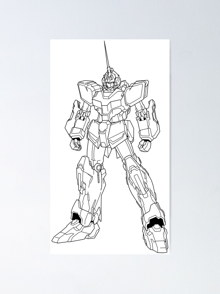 "Unicorn Gundam Outline Black" Poster for Sale by MossLoves | Redbubble