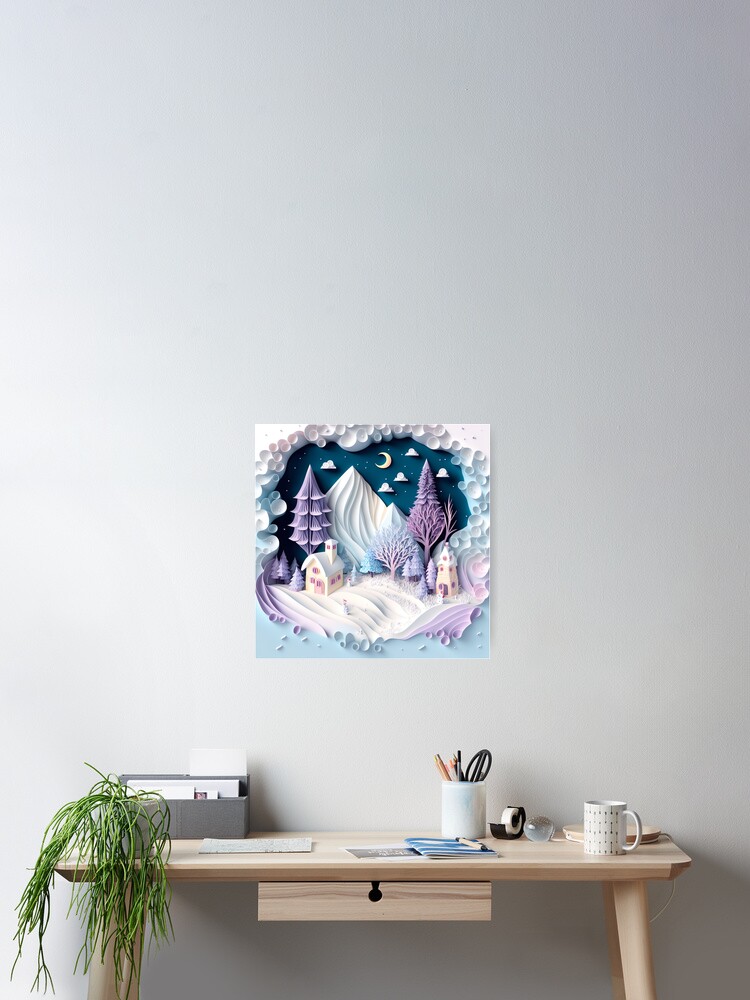 "papercut illustration of magical winter, paper quilling, voxel" Poster ...