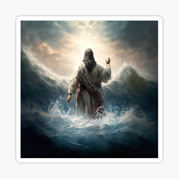 "Jesus walking on water" Sticker for Sale by ThroughHisGrace | Redbubble