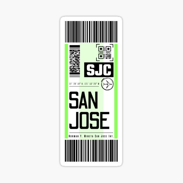 "SAN JOSE SJC classic luggage tag flight sticker" Sticker for Sale by ...