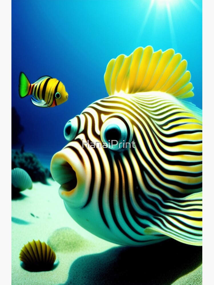 "Cute Fish with Crest Wondering at a Small Fish News" Sticker for Sale ...