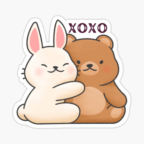 "Baby Rabbit Hugging Brown Bear" Sticker for Sale by CreativNode ...