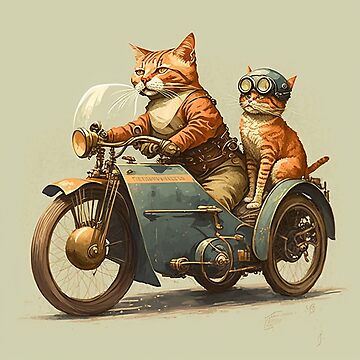 "Vintage Motorcycle with Sidecar Cat Driving" Postcard for Sale by Cat ...