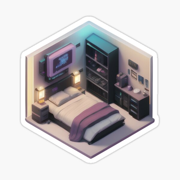 "Voxel Bedroom - Synthwave Retro Futuristic Room" Sticker for Sale by ...