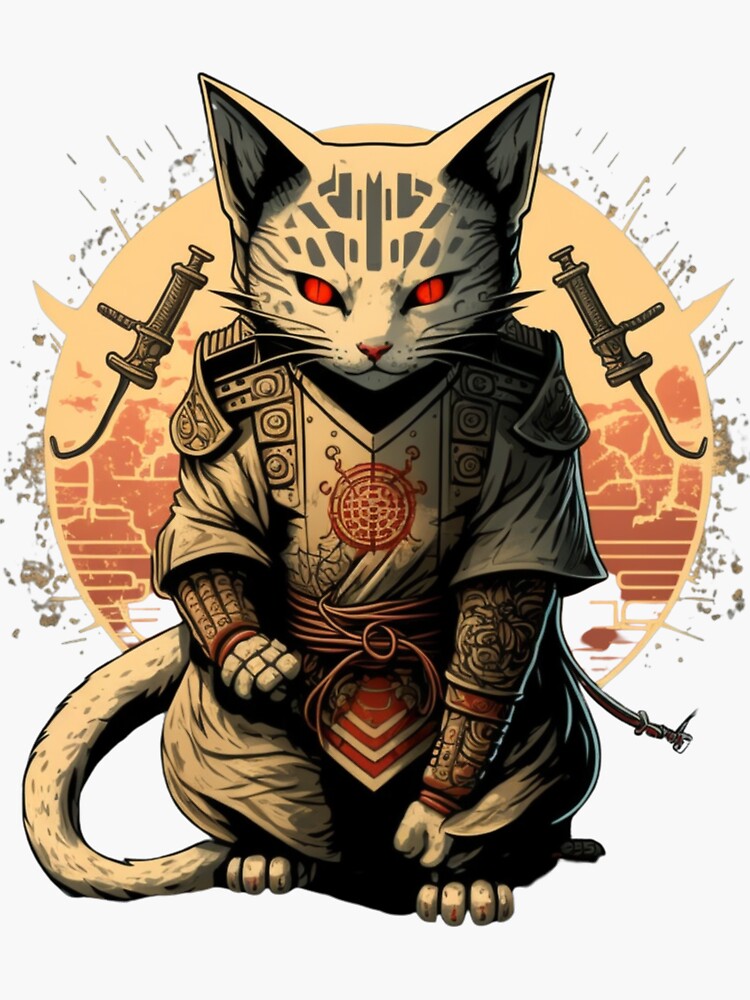 ""Kitty Kat Katana: The Purr-fect Samurai Tee!"" Sticker for Sale by ...