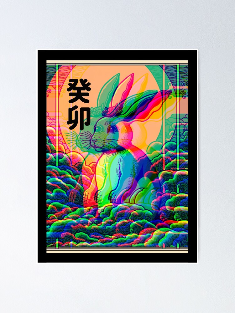 "Trippy Easter Water Rabbit - Mizunoto (癸卯 in Japanese)" Poster for ...