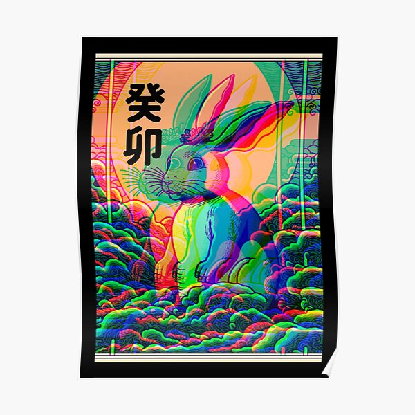 "Trippy Easter Water Rabbit - Mizunoto (癸卯 in Japanese)" Poster for ...