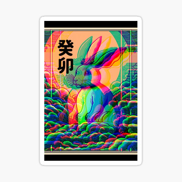 "Trippy Easter Water Rabbit - Mizunoto (癸卯 in Japanese)" Sticker for ...