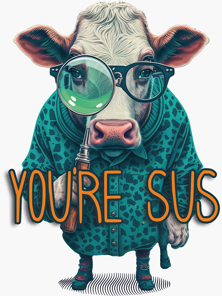 "Youre Sus Cow" Sticker for Sale by ArtEnLight | Redbubble