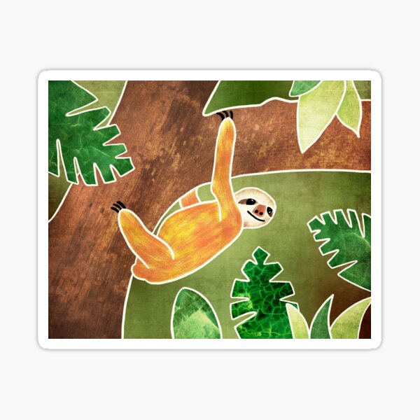"Three-toed Sloth Hanging around in the Jungle. Batik silk painting ...